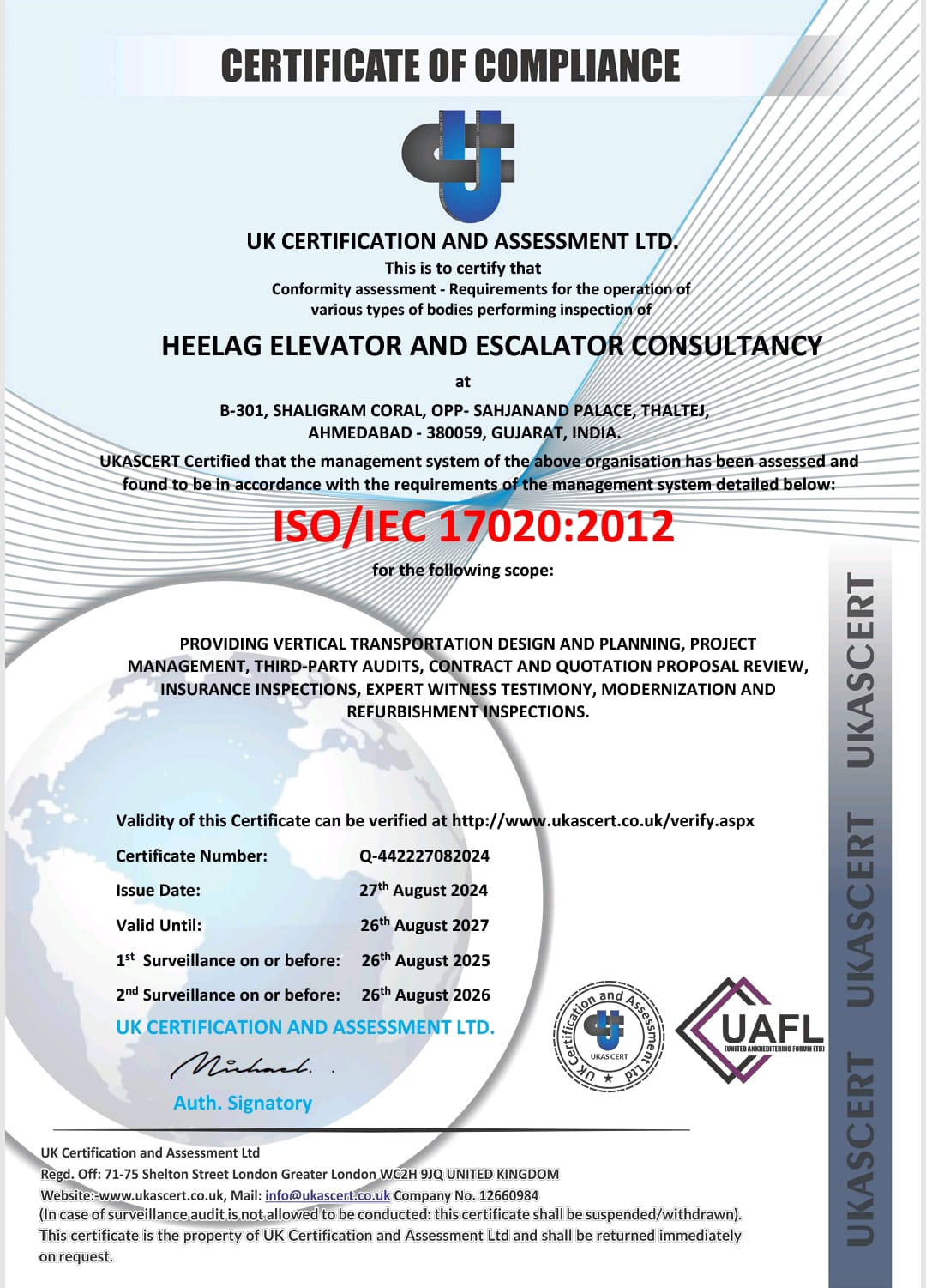Certificates | Heelag Elevator and Escalator Consultancy